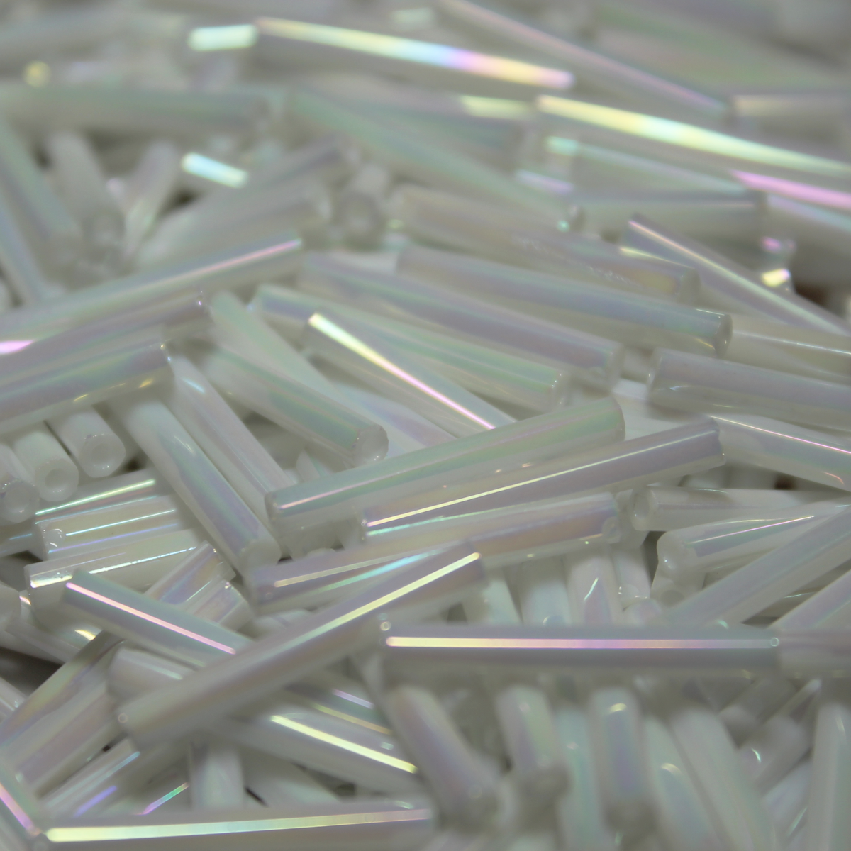 Opaque White AB Bugles ~ 20mm STRAIGHT 420A – Powwowbling
