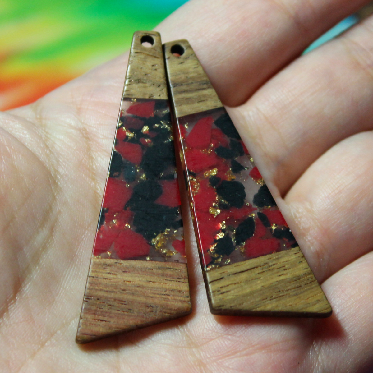 Red & Black Resin & Wood Inlay Trapezoid Slabs - S38 – Powwowbling